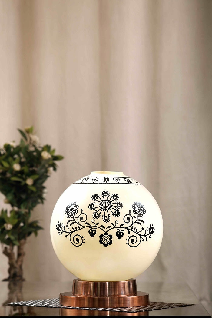 Black Art Globe Table Lamp with Copper Antique Finish Metal Base